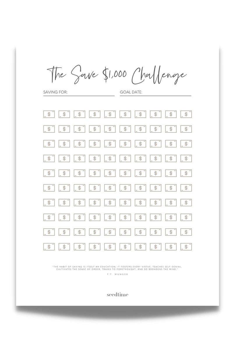 $1,000 Savings Challenge Tracker (Printable PDF) – The SeedTime Shop